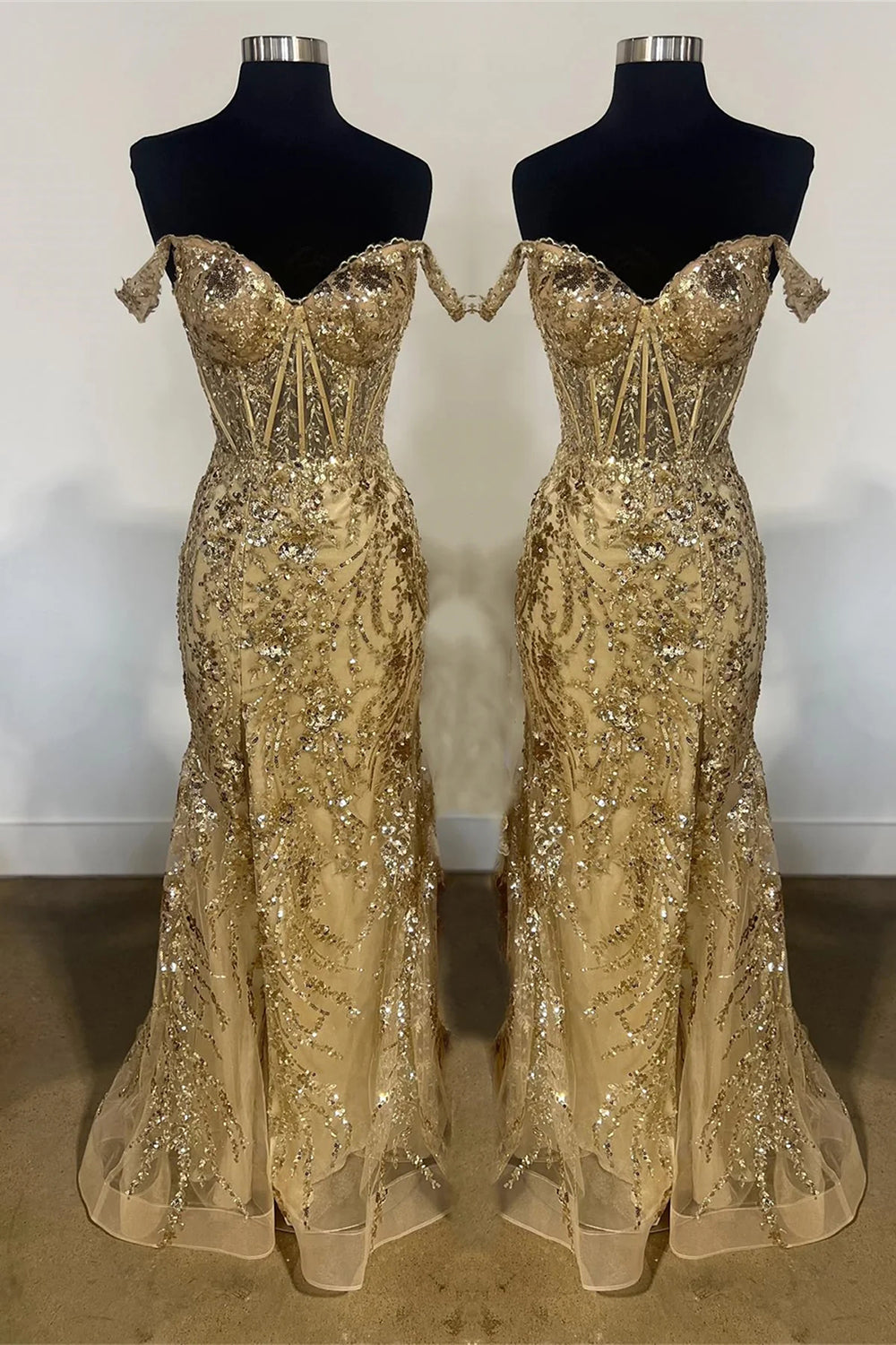 Sparkly Mermaid Off the Shoulder Silver Corset Prom Dress with Split F